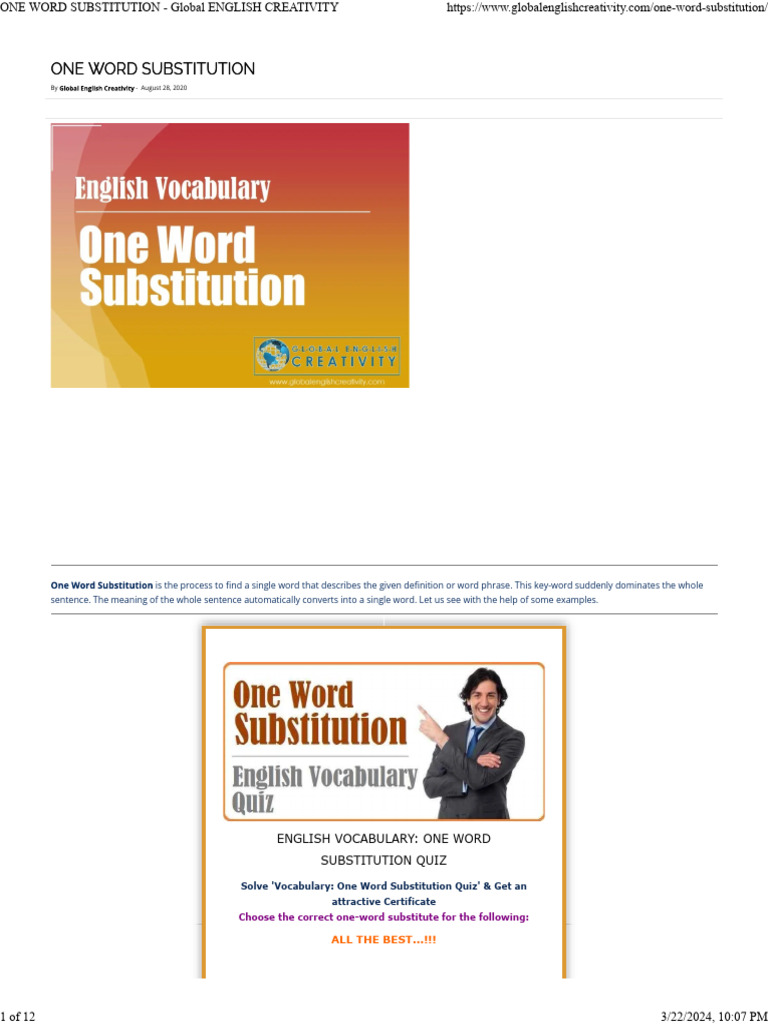 One Word Substitution - Global English Creativity | PDF