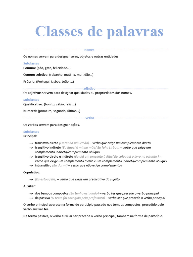 Classes de Palavras | PDF