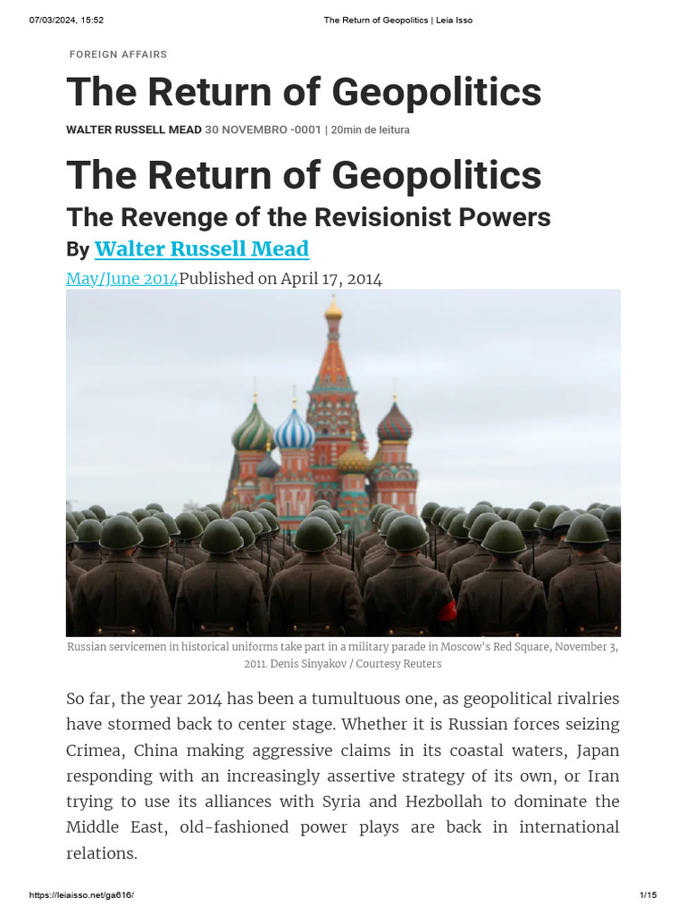 The Return of Geopolitics - Leia Isso | PDF | Cold War | Geopolitics