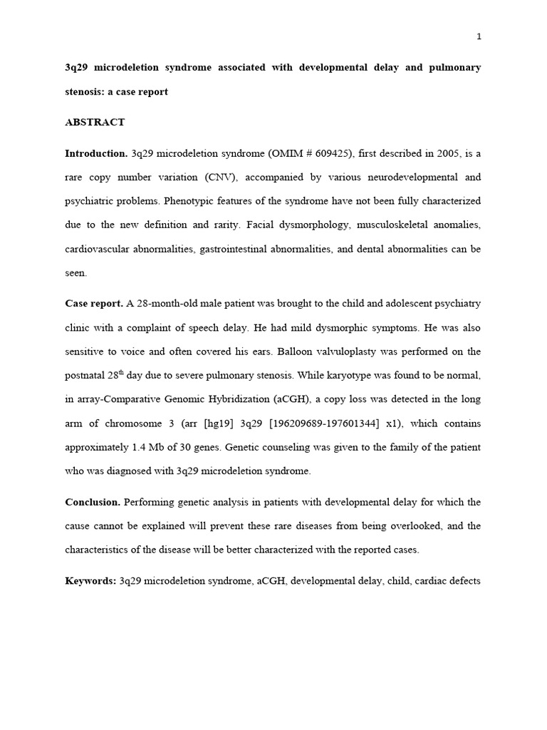 Maindocument 3q29 Case Report Turkish Journal of Pediatrics | PDF | Deletion (Genetics) | Syndrome