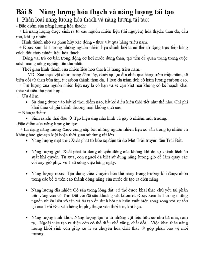 Bài 8 Năng Lư NG Hóa TH CH Và Năng Lư NG Tái T o | PDF