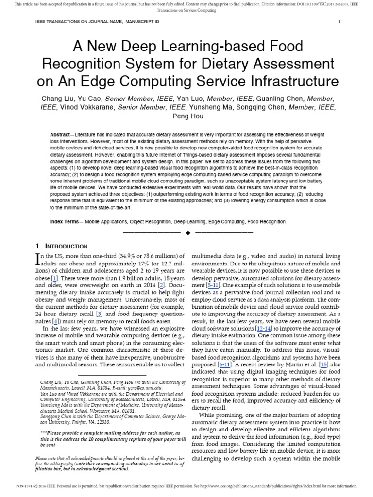 A New Deep Learning-Based Food | PDF | Internet Of Things | Deep Learning