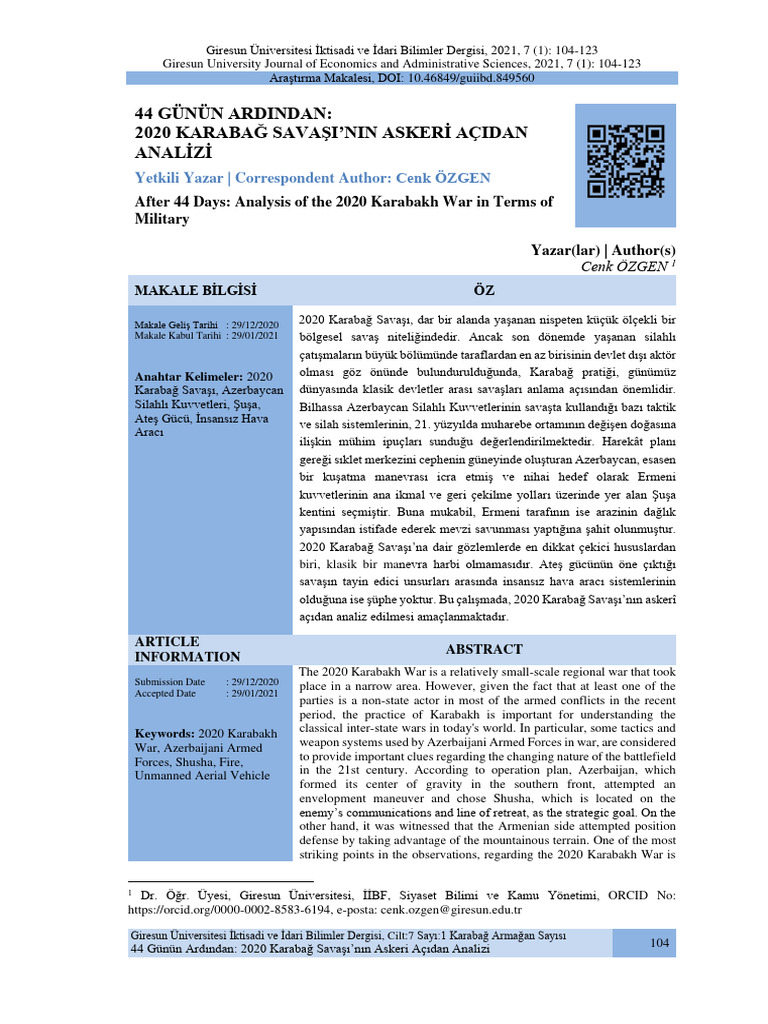 44 Gunun Ardindan 2020 Karabag Savasinin | PDF
