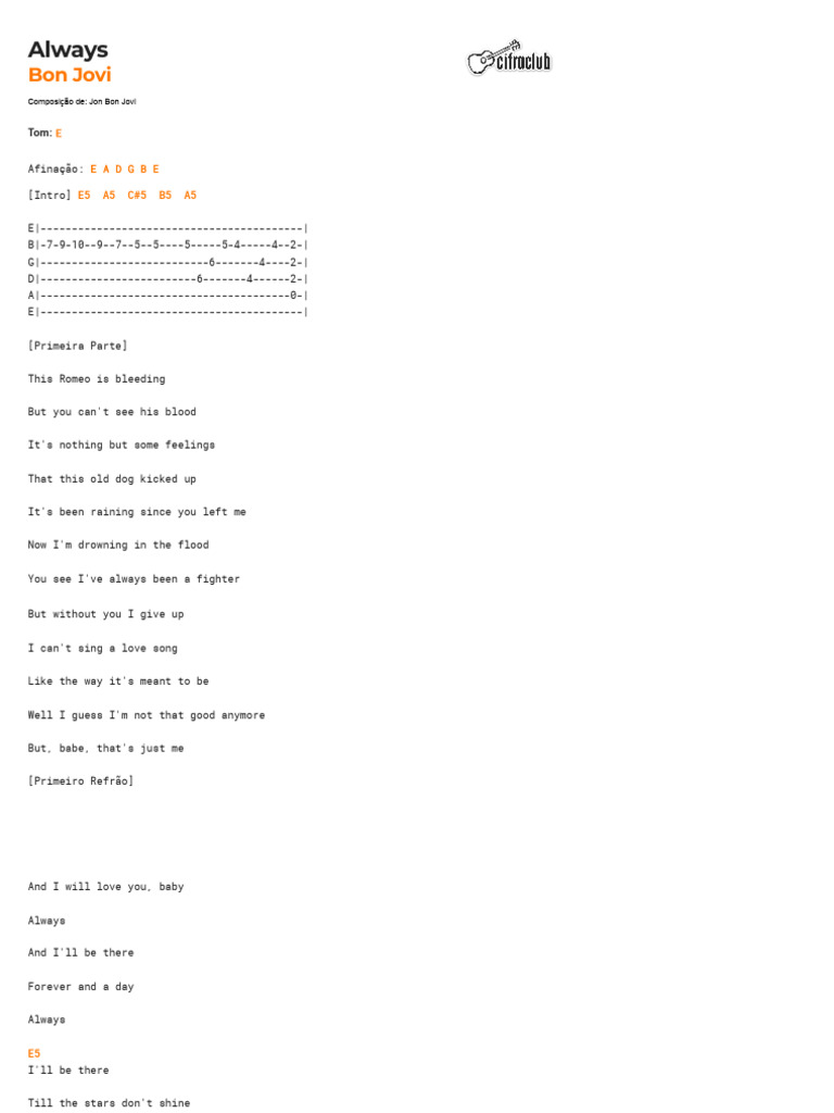 Bon Jovi "Always" Guitar Tabs | PDF