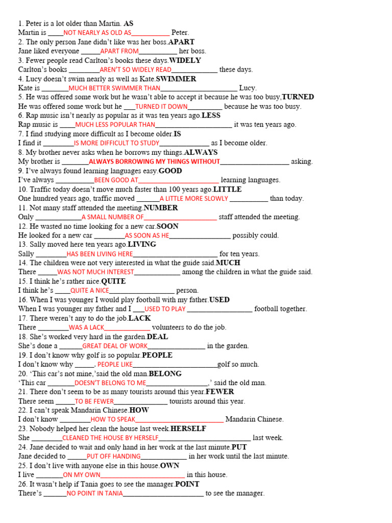 Sentence Transformation Exercises with Answers | PDF