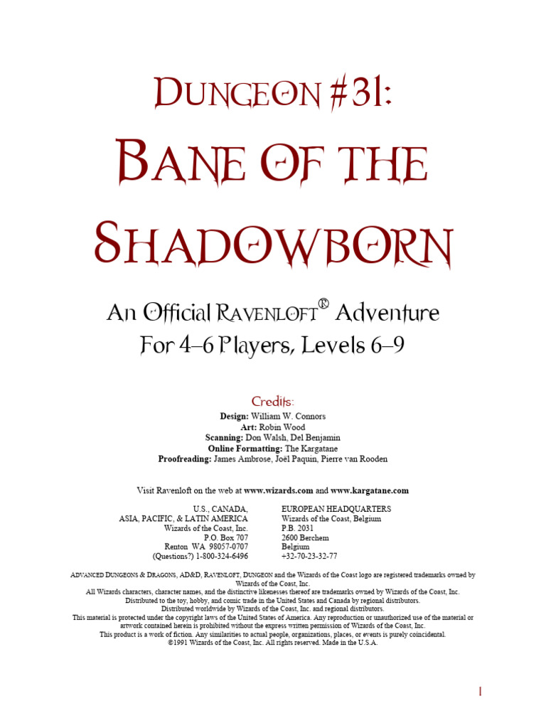 Ravenloft - D&D 2nd - Bane of The Shadowborn | PDF | Dungeons & Dragons | Gary Gygax Games