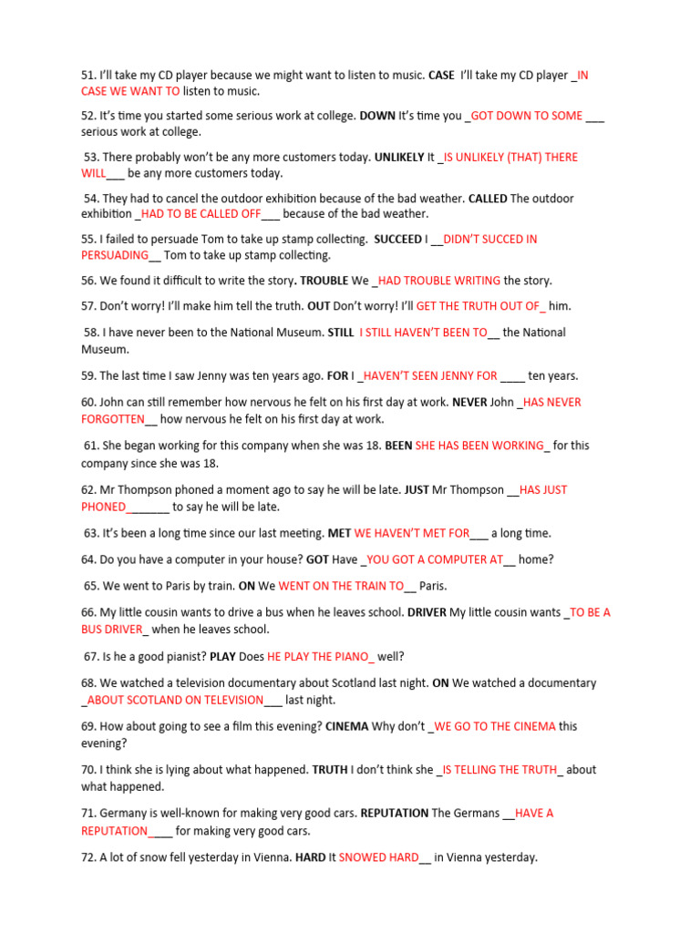 Sentence Transformation Exercises for Class 9 | PDF