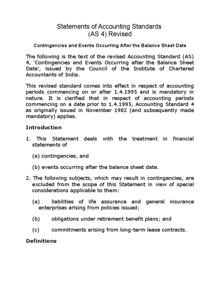 Accounting Standard 4 | PDF | Financial Statement | Going Concern