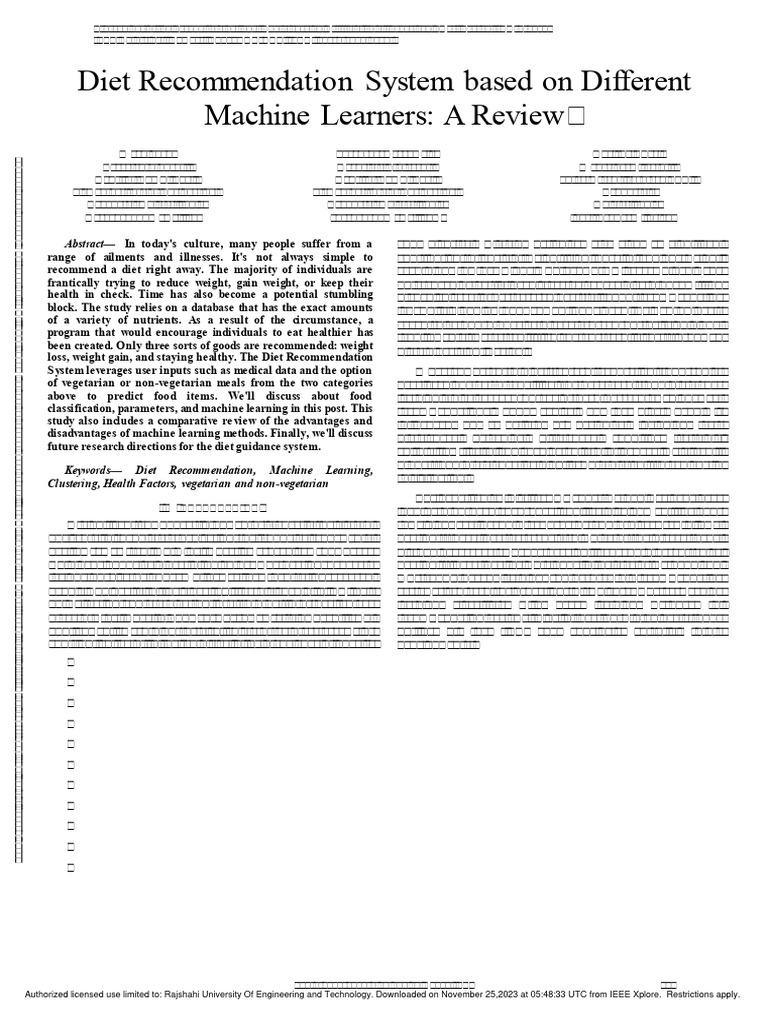 Diet Recommendation System Based On Different Machine Learners A Review | PDF | Support Vector ...