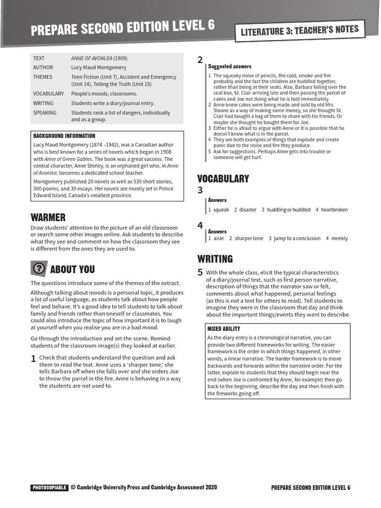 PREPARE - 6 - Literature - 3 - Teacher's Notes | PDF | Lucy Maud ...