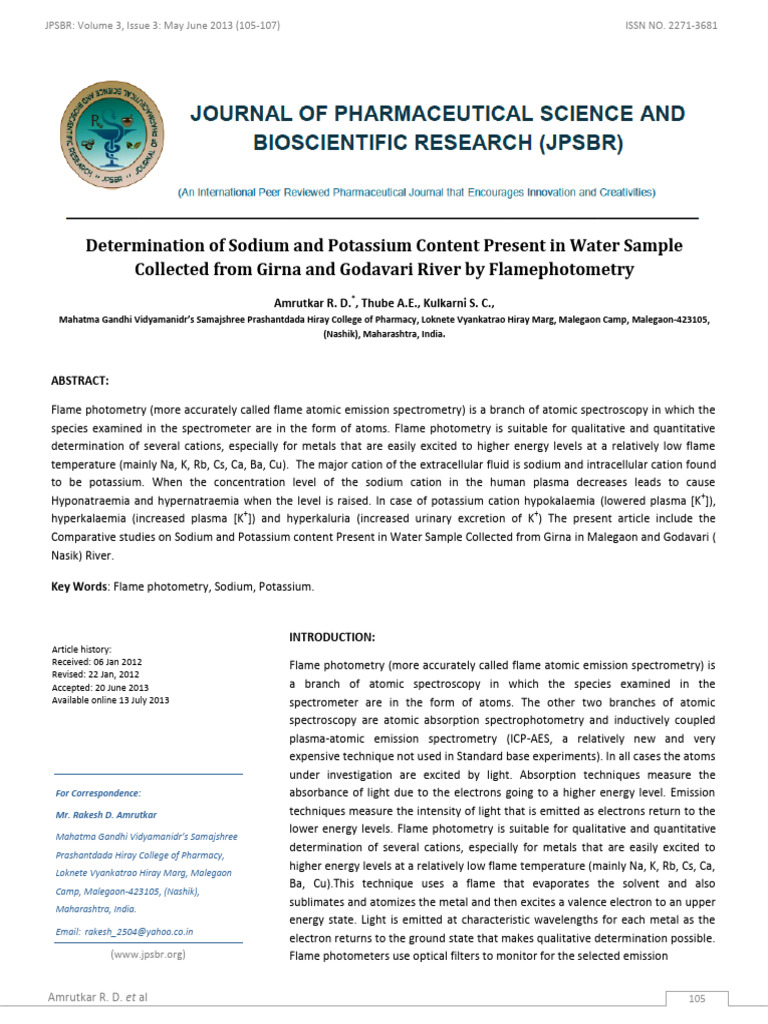 Potassium and Sodium Analysis by Flame Photometry | PDF | Emission ...