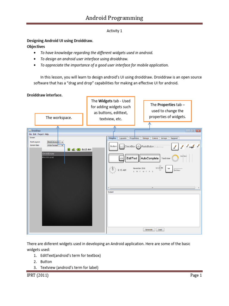 (Lesson 1) Designing Android UI Using Droiddraw | PDF