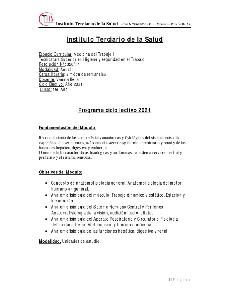 Programa 2021 - Medicina I | PDF | Anatomía | Fisiología