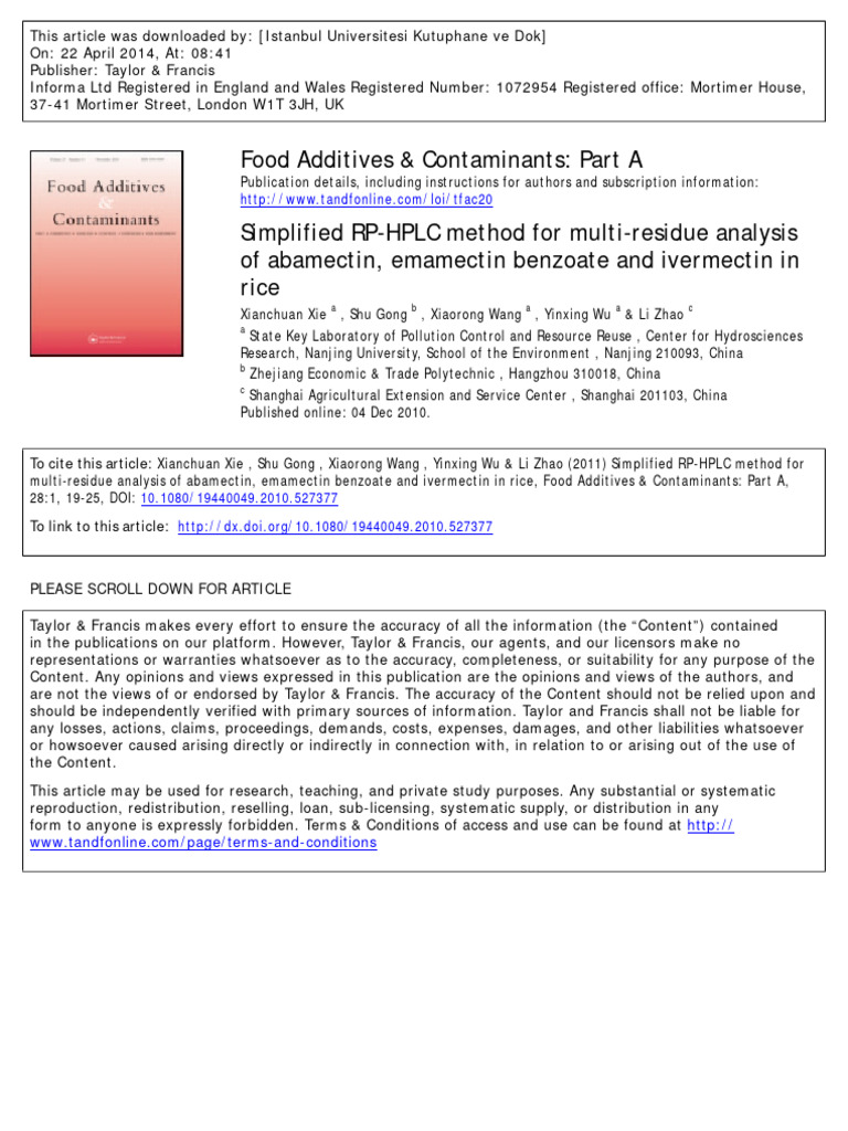 Simplified RP-HPLC Method For Multi-Residue Analysis of Abamectin ...