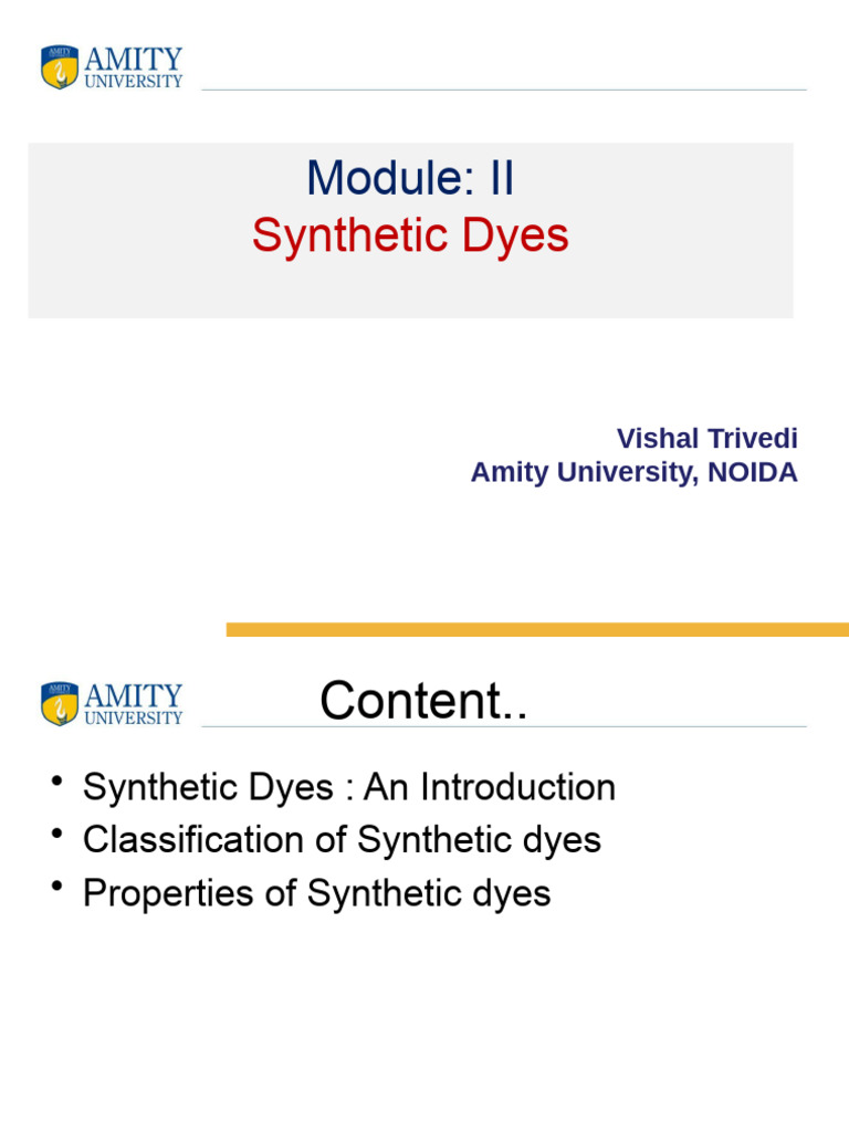 FOT-V Module 2 Topic 2.1.3 Sythetic Dyes | PDF