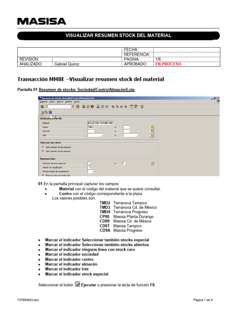 0k MMBE Visualizar Resumen Stock Del Material | PDF