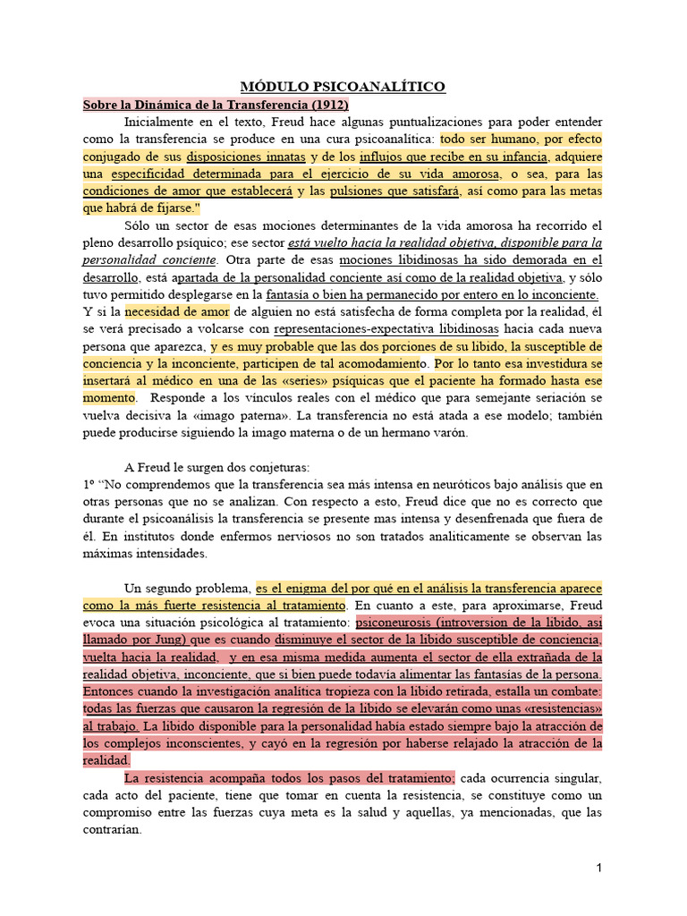Resumen Parte Psicoanálisis | PDF | Psicoanálisis | Mente inconsciente