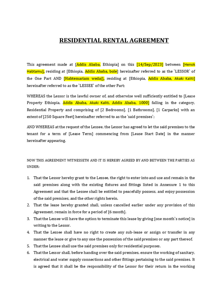 Residential Rental Agreement | PDF | Lease | Private Law