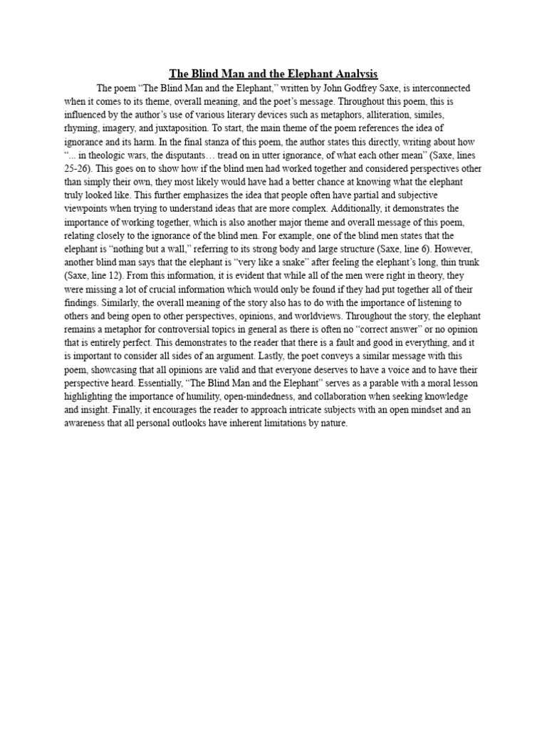 Blind Man and Elephant Poem Analysis | PDF | Poetry