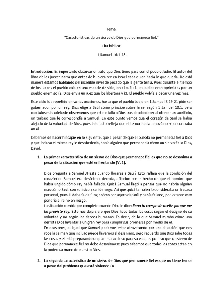 Características de un siervo fiel a Dios | PDF | Saulo | La unción
