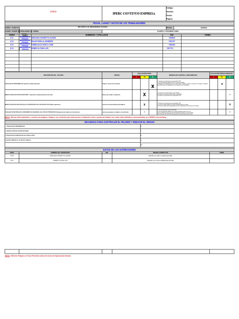 Anexo 7 IPERC Continuo Ecosolutions YURA | PDF