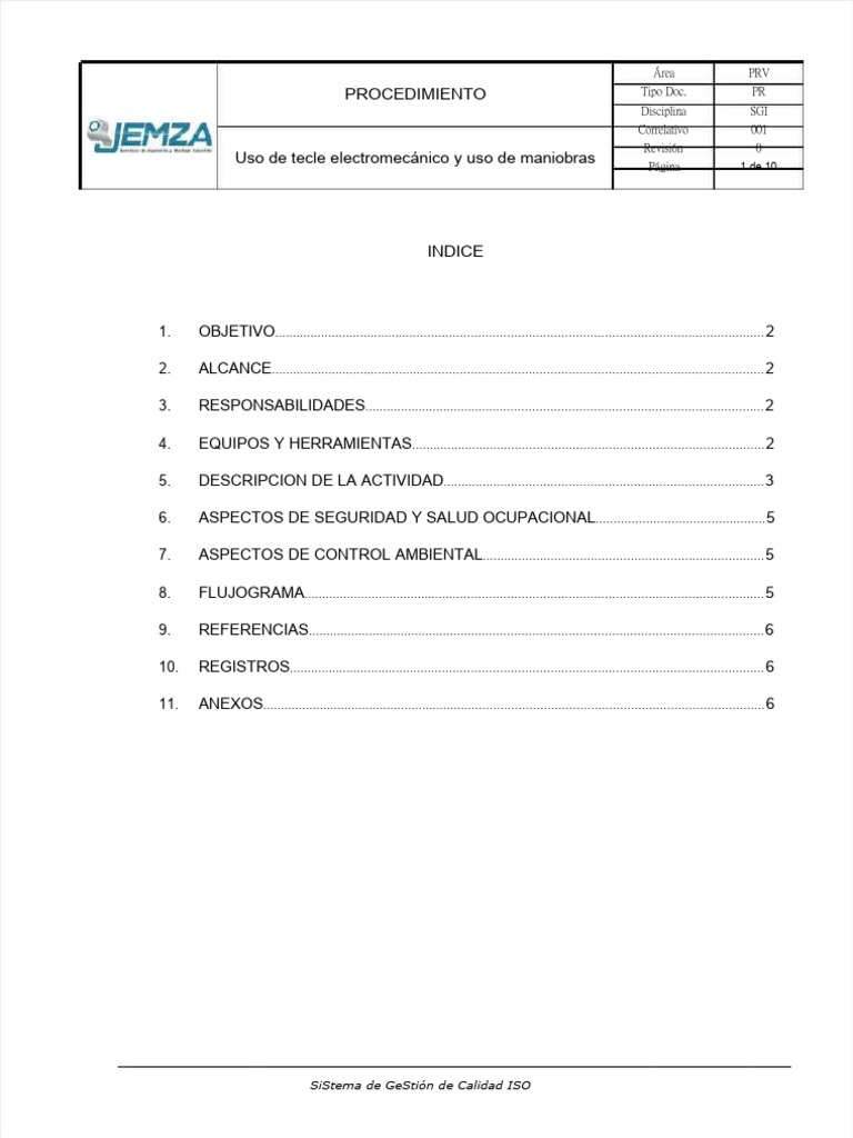 PDF Procedimiento Uso de Tecle y Maniobras | PDF | Sistema de manejo de calidad | Seguridad y ...