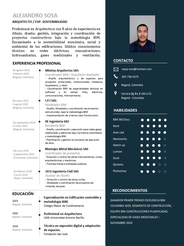 Hoja de Vida Alejandro Sosa 2023 | PDF | Autodesk Revit | Arquitecto