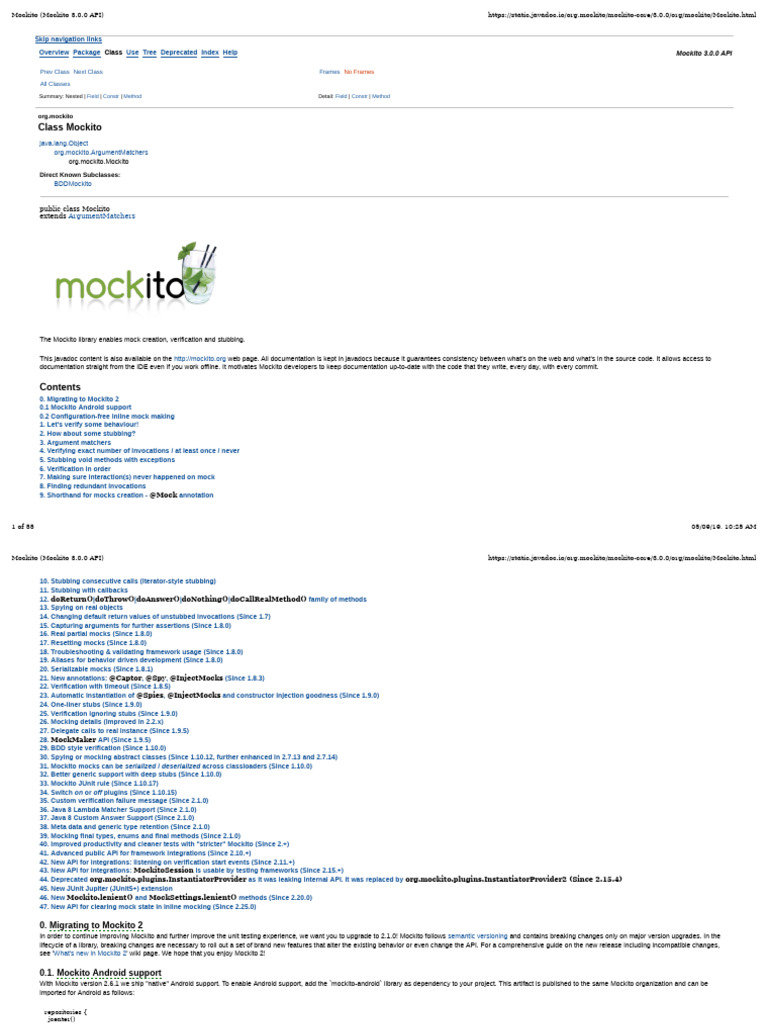 Mockitodocumentation Pdf Class Computer Programming Method 9336