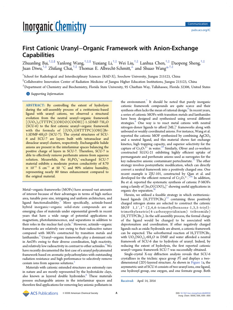 Acs Inorgchem 6b00930 | PDF | Ion | Hydroxide