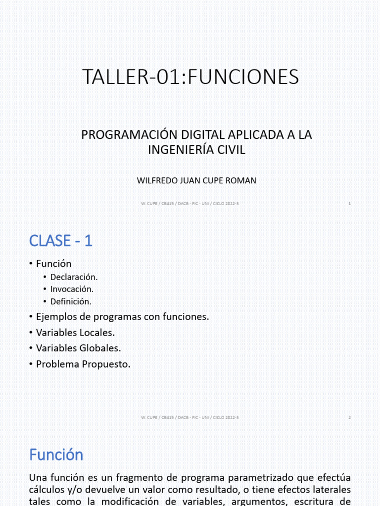 T01 Funciones | PDF | Puntero (Programación de computadora) | Función (Matemáticas)