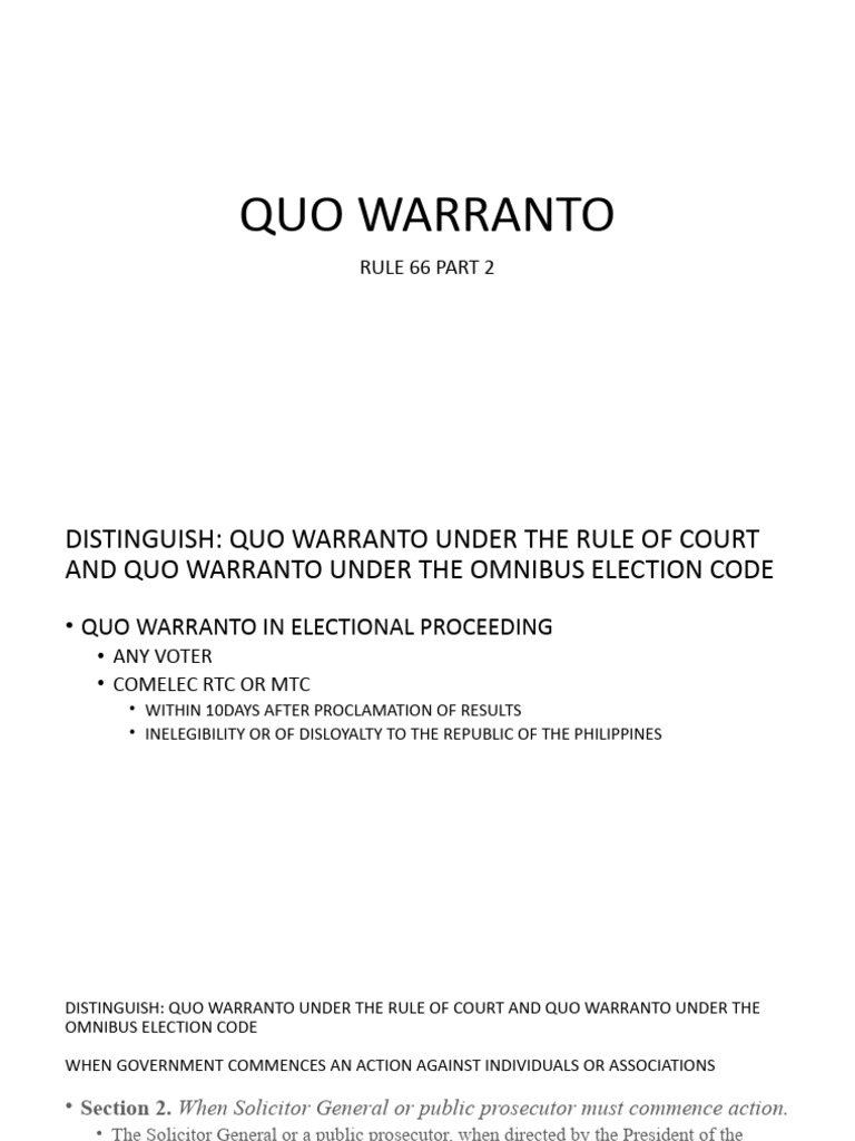 Rule 66 Part 2 (Quo-Warranto) | PDF | Impeachment | Judiciaries