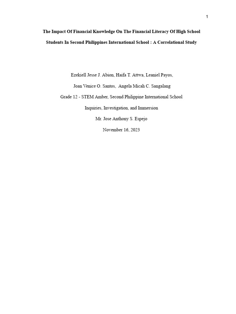 High School Financial Literacy Study | PDF | Methodology | Survey ...