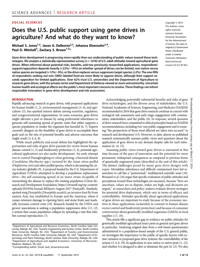 Does The US Publioc Support Using Gene Drives in Agriculture? and What ...