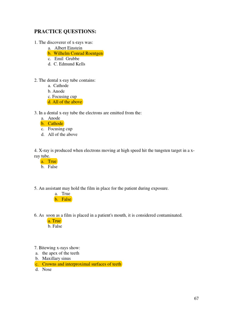 Radiology Practice Test Answer Sheet | PDF | X Ray | Radiation