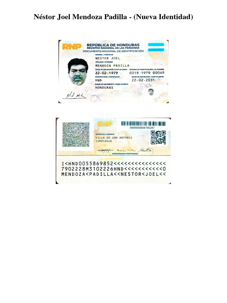 Néstor Joel Mendoza Padilla - DNI | PDF