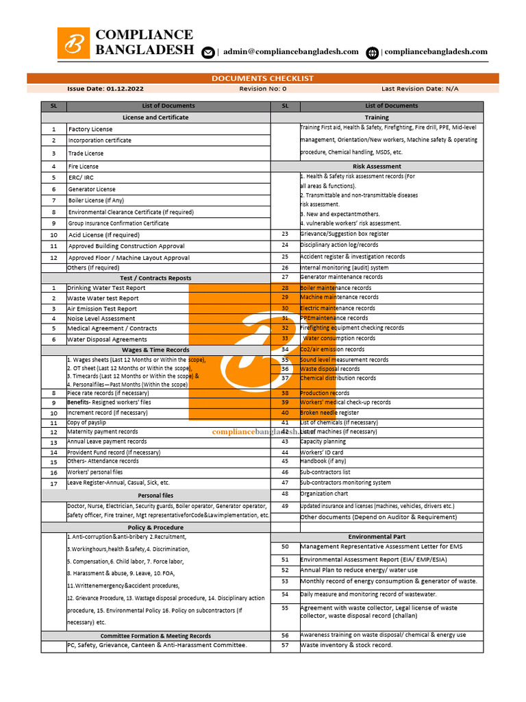 Sedex Audit Checklist - Uploaded by Compliance Bangladesh - Com | PDF