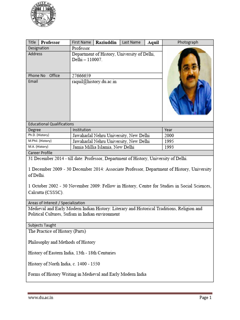 Raziuddin Aquil Faculty Profile Pdf Sufism Delhi