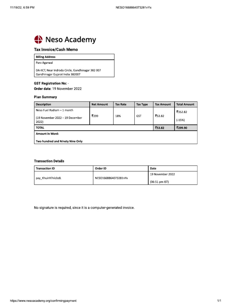 Neso Os Receipt | PDF