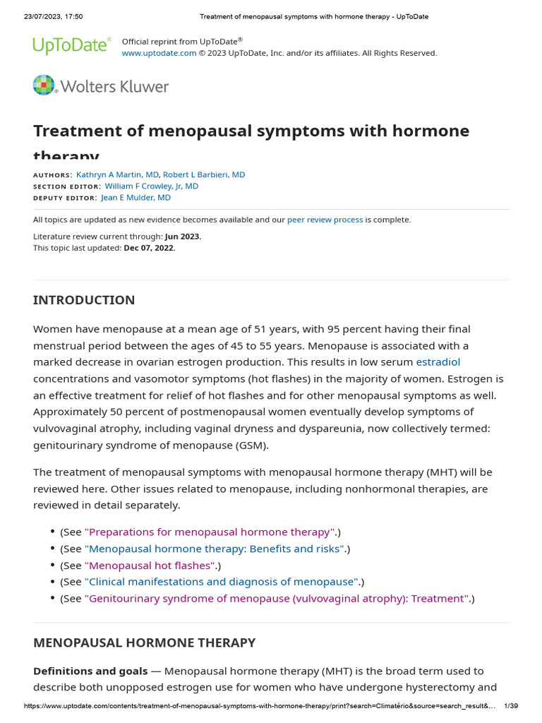 Treatment of Menopausal Symptoms With Hormone Therapy - UpToDate | PDF ...