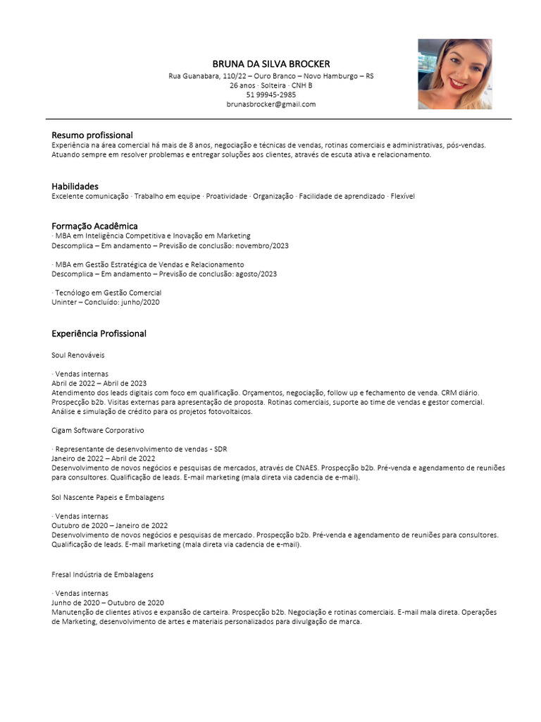 CV Bruna | PDF | Marketing | Setor terciário da economia