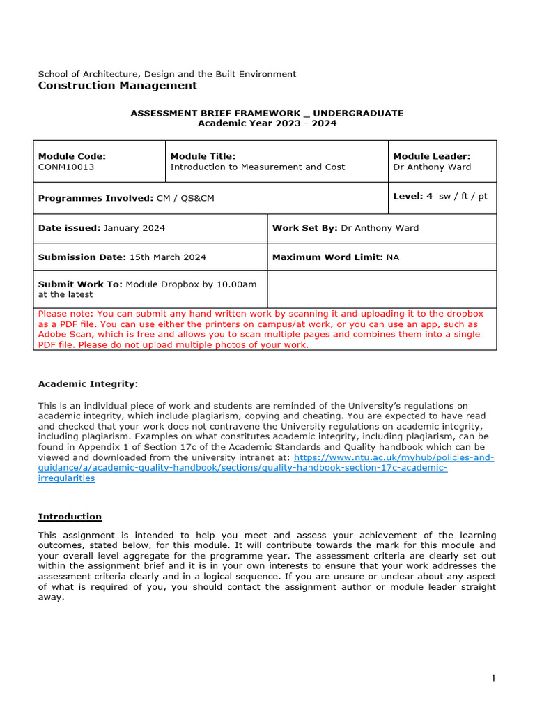 QA3A - Assessment Brief Framework CW 2 (Revised) 2023-24 (CONM10013) | Download Free PDF ...