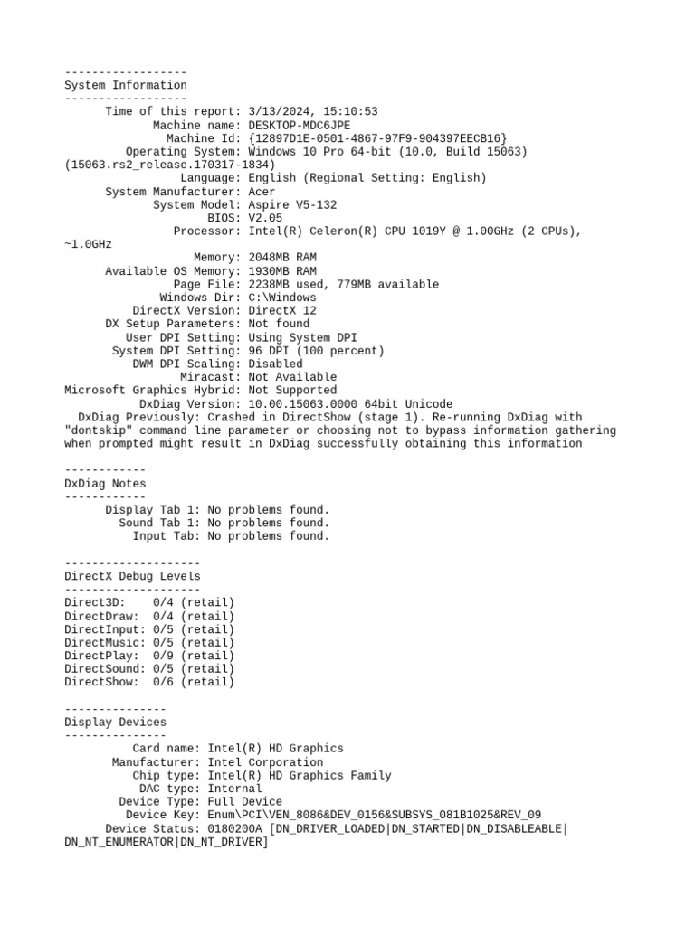 DxDiag | PDF | Device Driver | Computer Engineering