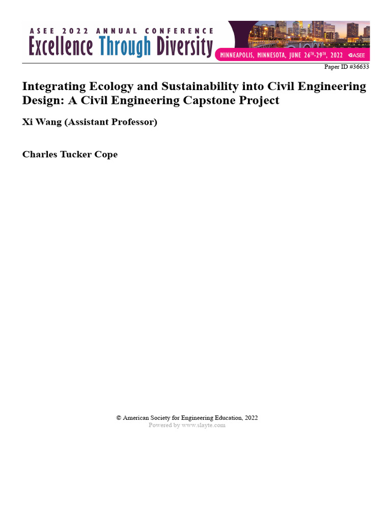 Integrating Ecology and Sustainability Into Civil Engineering Design A ...