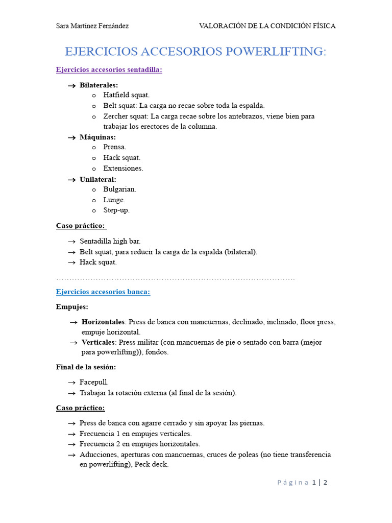 Ejercicios accesorios POWERLIFTING | PDF