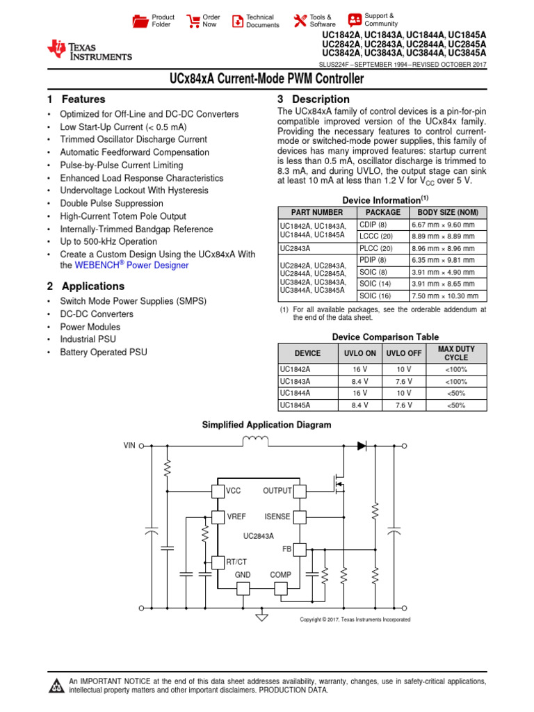 UC3843 PWM Controller Datasheet | PDF