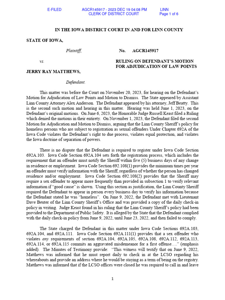 Matthews Order 12.19.2023 | PDF | Statutory Interpretation | Rational ...