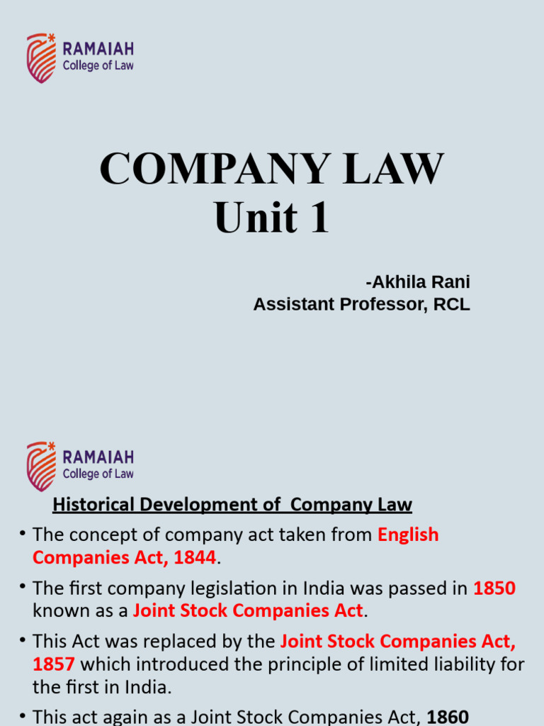 Company Law Unit 1 | PDF | Guarantee | Piercing The Corporate Veil