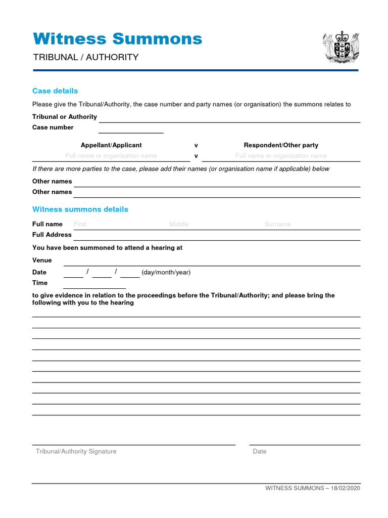 Tribunals Witness Summons2 | PDF | Witness | Summons