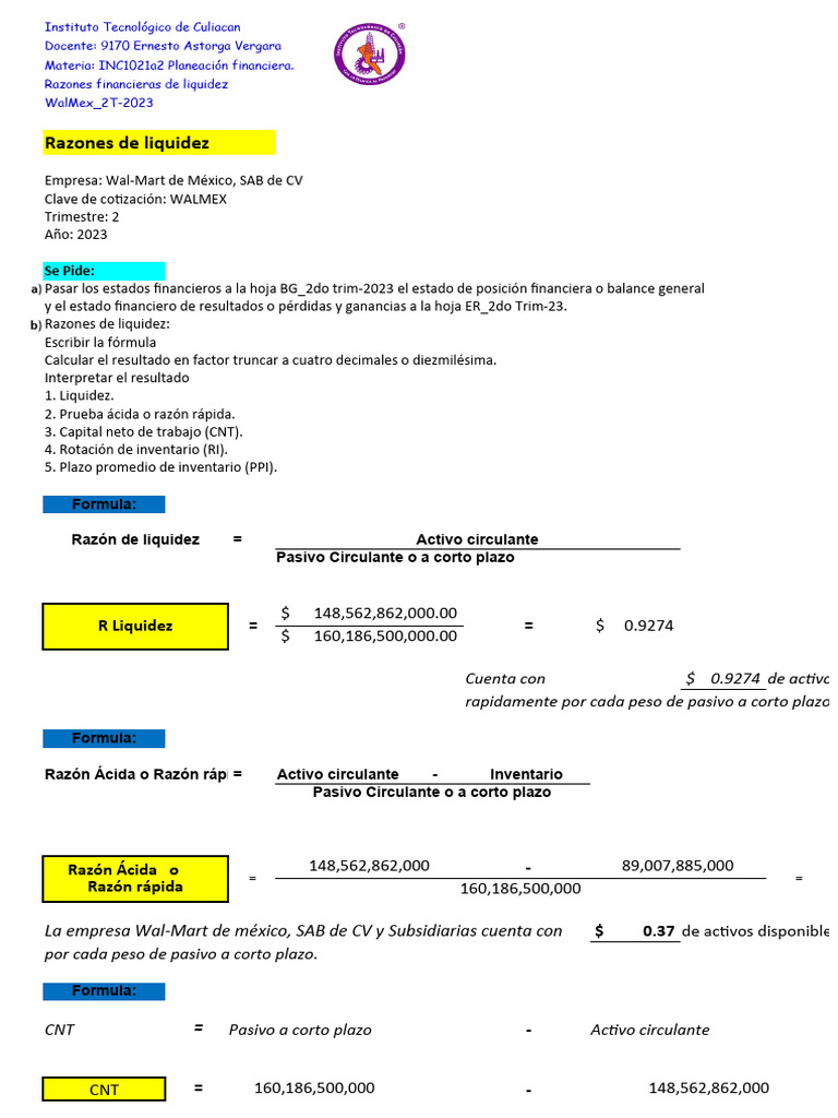 Análisis Financiero Wal-Mart 2T 2023 | PDF | Contabilidad | Business