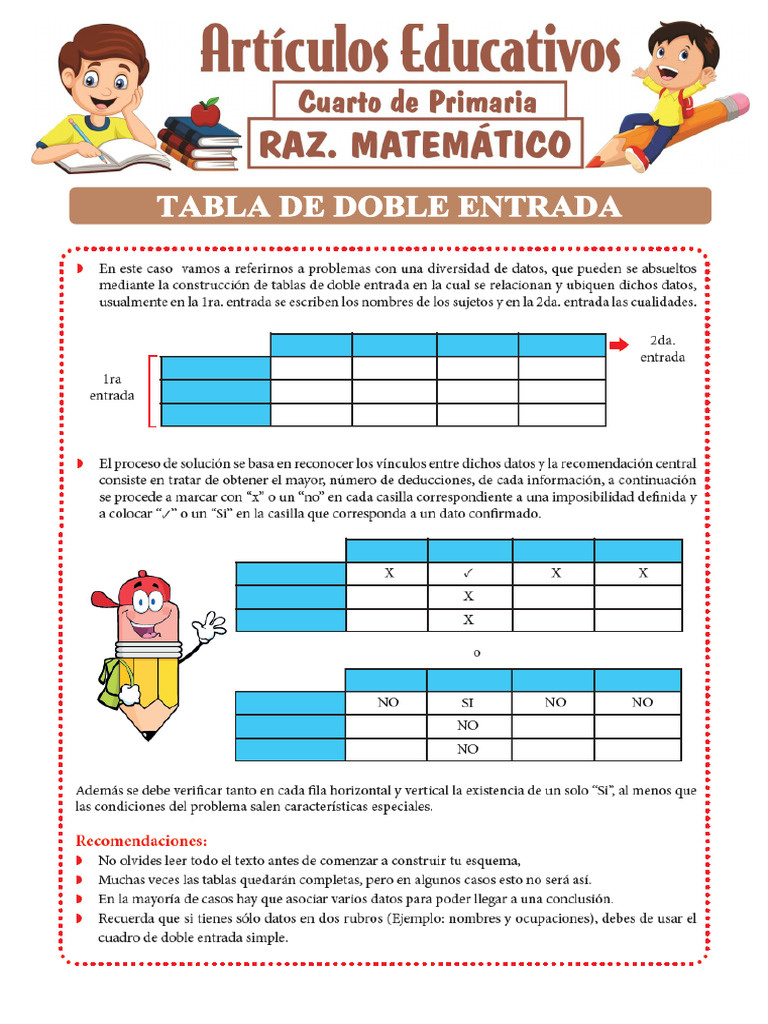 Tabla de Doble Entrada para Cuarto de Primaria | PDF